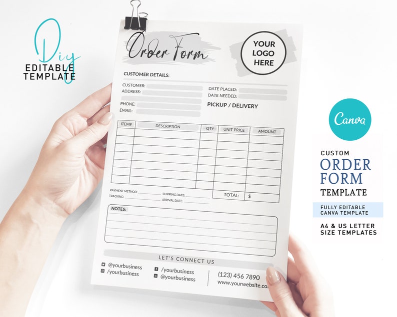 Custom Order Form Template Purchase Order Form Order Form - Etsy