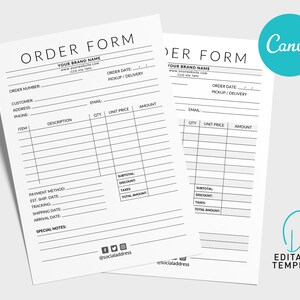 Order Form Template, Purchase Order Form Template, Order Form Editable ...