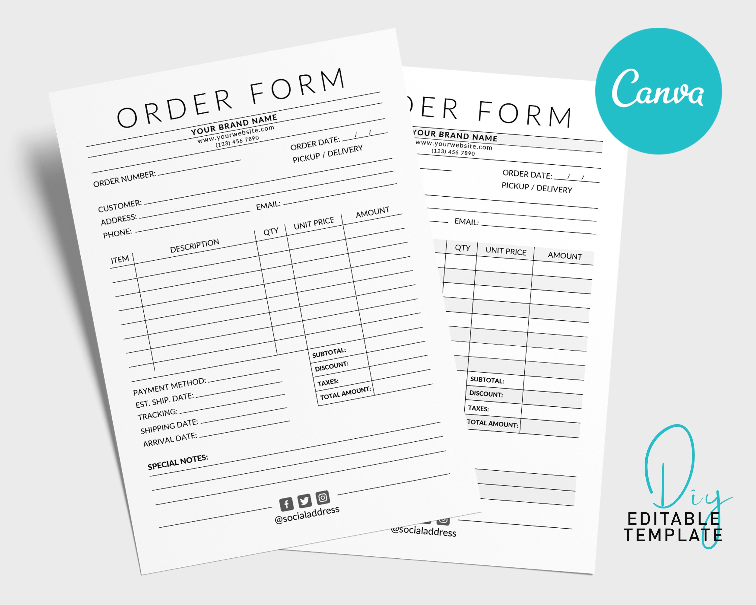 Order Form Template Purchase Order Form Template Order Form - Etsy