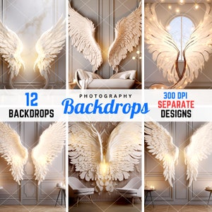 White Angel Wings Digital Backdrop, Heavenly Background, Photography ...