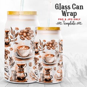 Watercolor Coffee Glass Can Wrap: 16oz Libbey Tumbler (PNG JPG) - Etsy