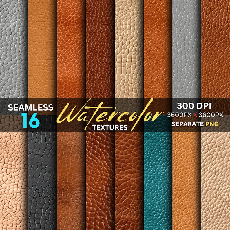 Leather Texture Digital Paper: 16 Seamless PNG Patterns (digital ...