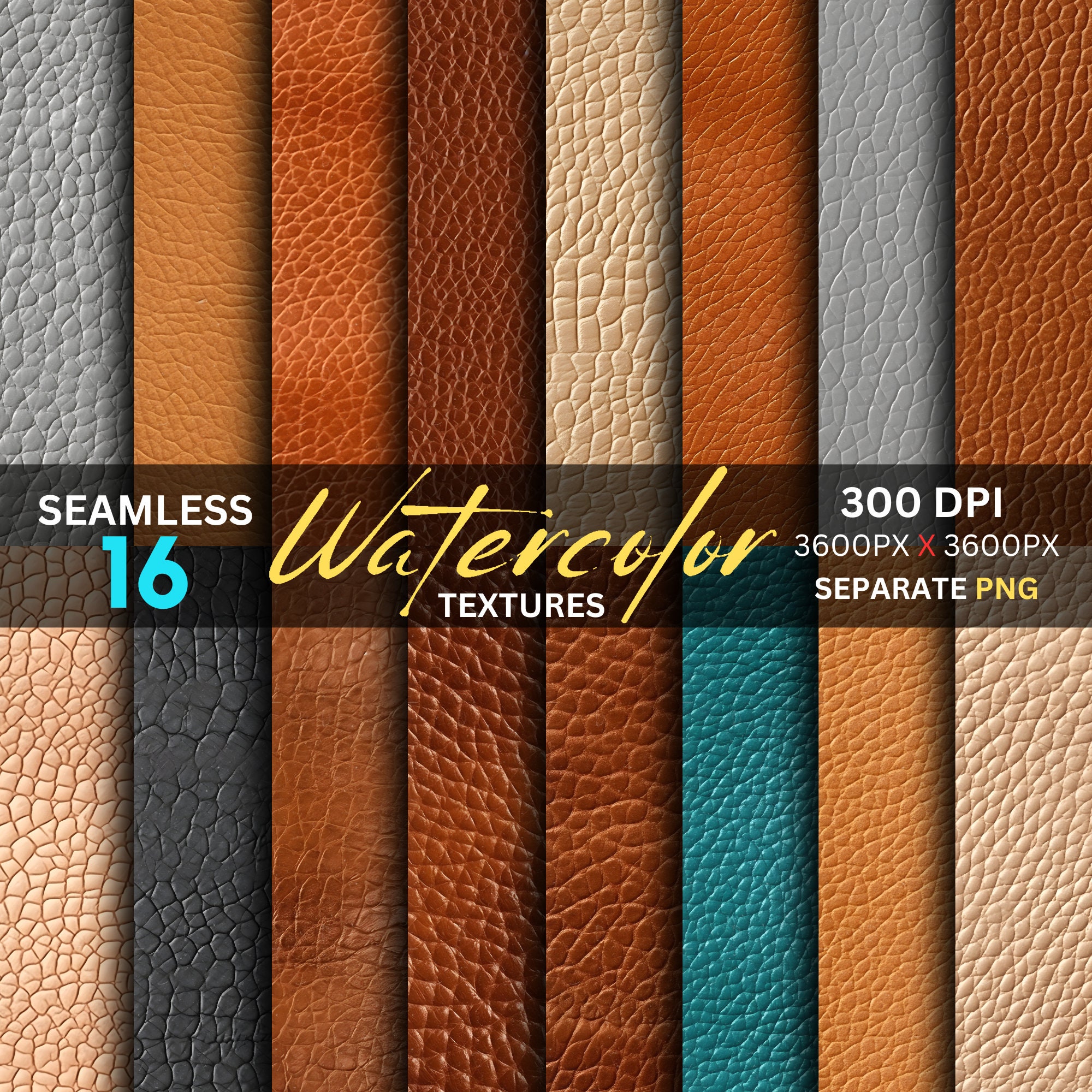 Leather Texture Digital Paper: 16 Seamless PNG Patterns (digital ...