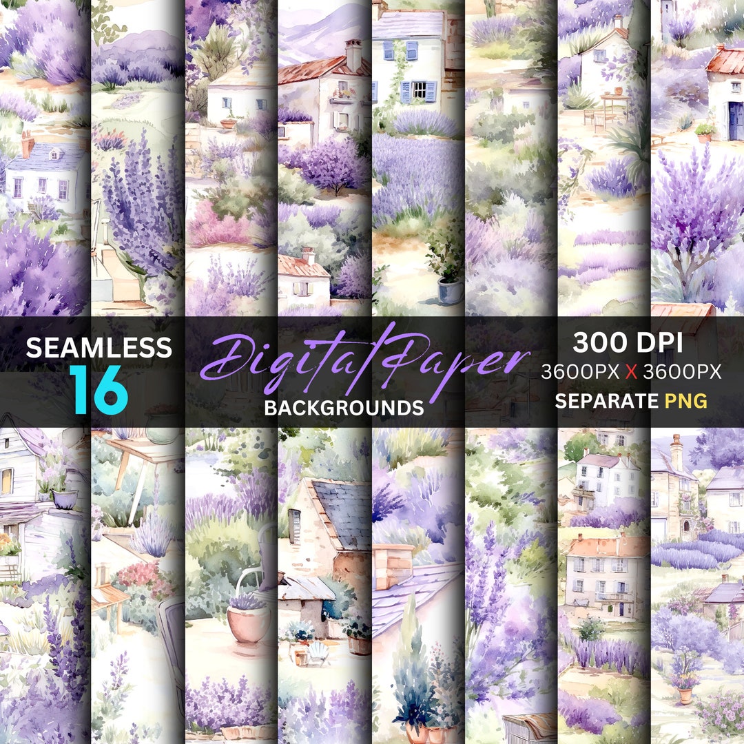 Lavender Garden Digital Paper, Texture Backgrounds PNG, Seamless ...