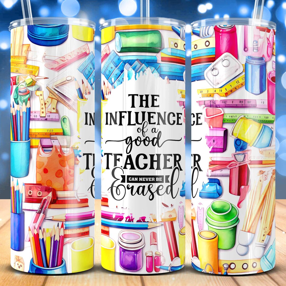 Watercolor Teacher Tumbler Wrap PNG, School Sublimation Design (digital ...