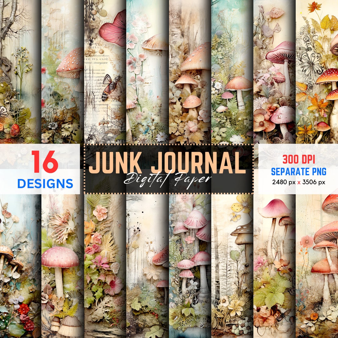 Woodland Mushrooms Junk Journal Texture Background - Etsy