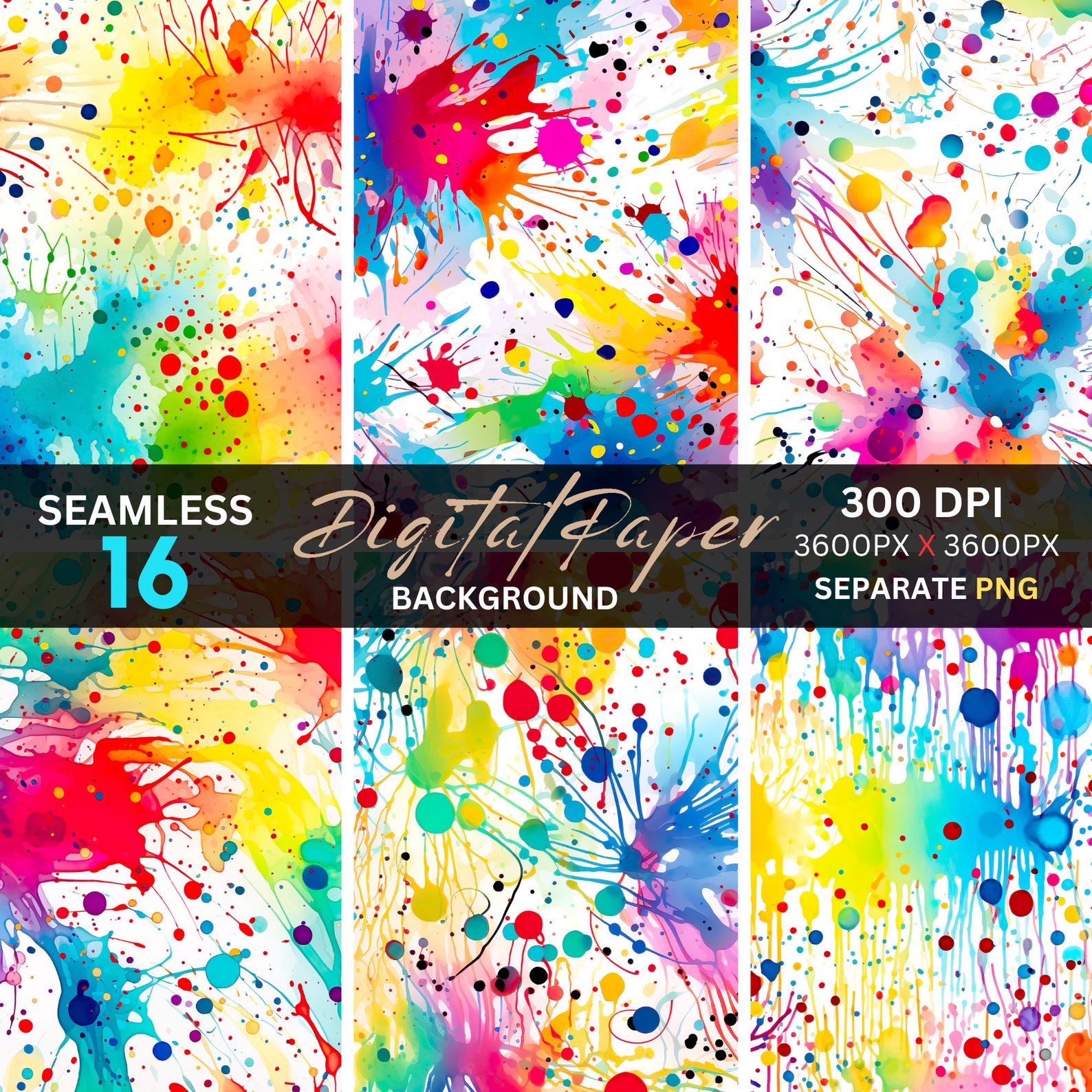 Colorful Splatter Digital Paper: Seamless Texture Backgrounds (PNG) - Etsy