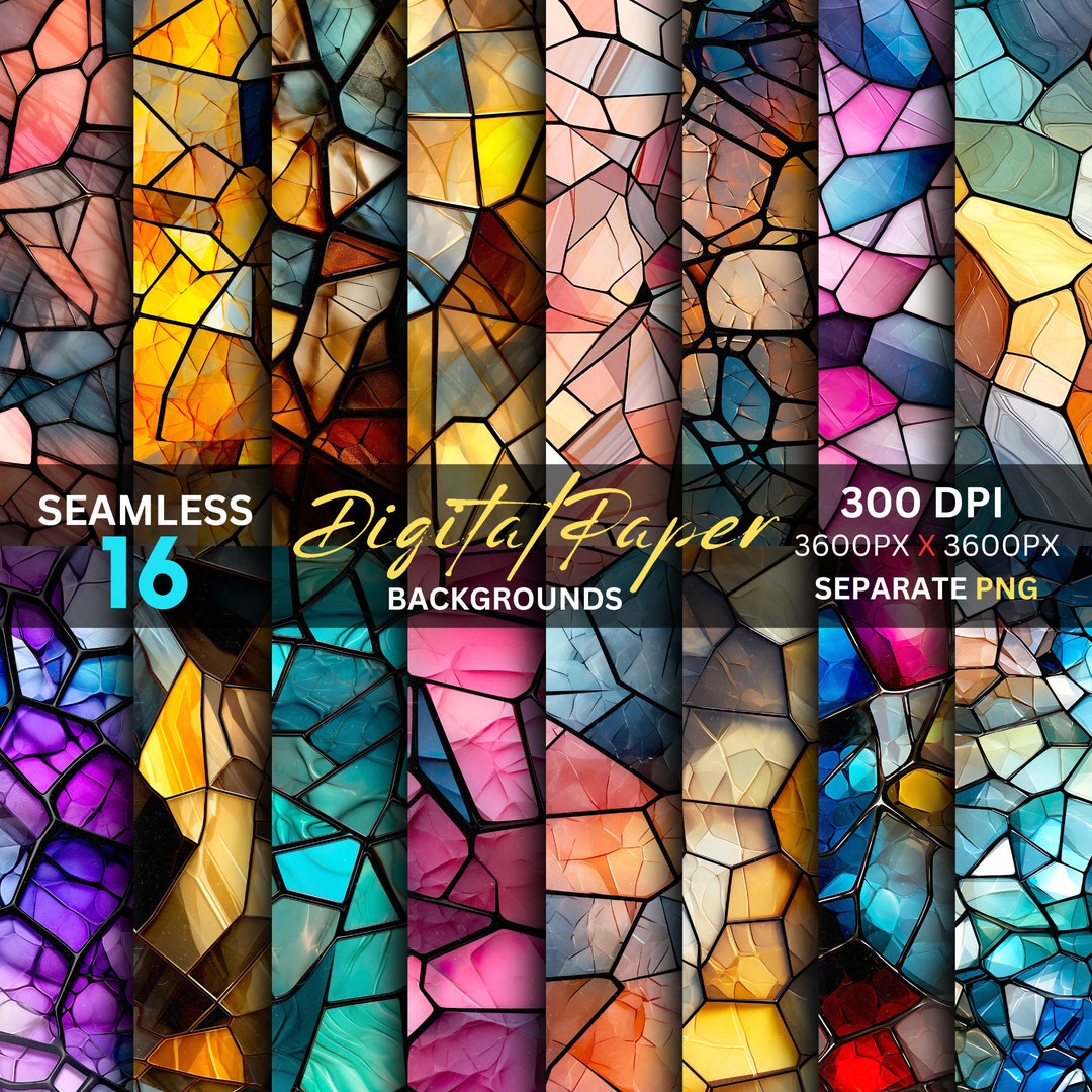 Stained Glass Digital Paper: Crystal Geode Seamless Patterns (PNG) - Etsy
