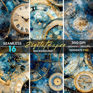 Clock Artwork Digital Paper, Seamless Patterns, Scrapbooking Papers ...