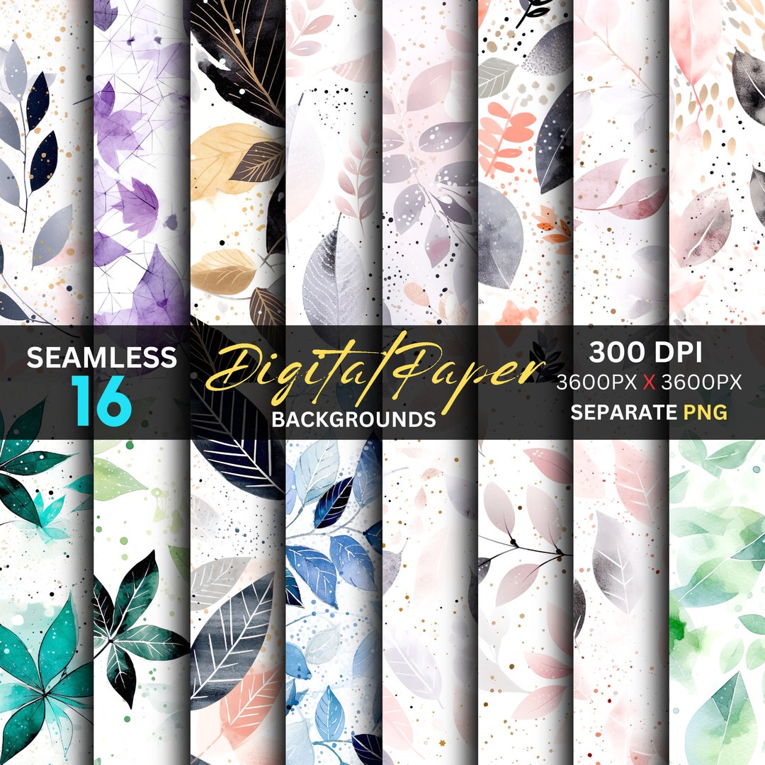 Watercolor Leaves Digital Paper: Seamless Botanical Patterns (PNG) - Etsy