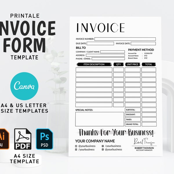 Invoice Receipt Form Photoshop Template - Etsy