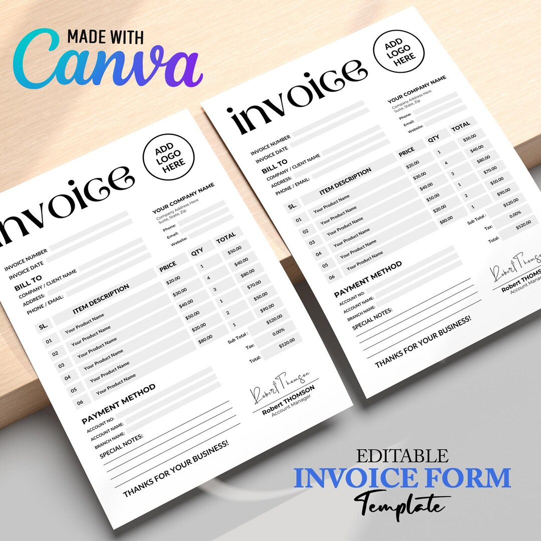 Customizable Business Invoice Template, Minimalist Design (canva, A4 ...