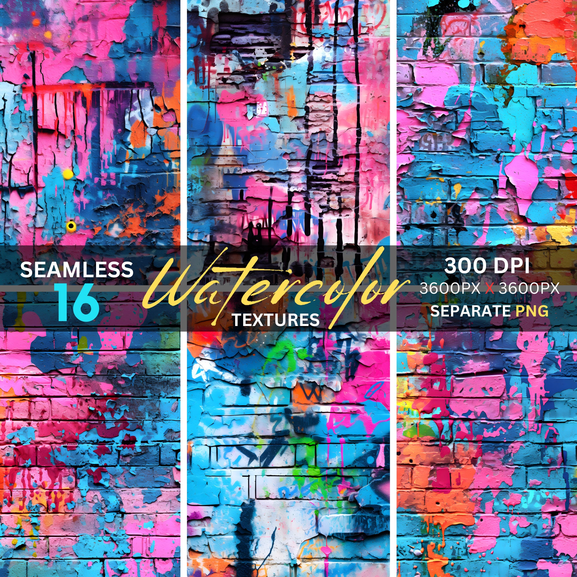 Grunge Graffiti Brick Wall Digital Paper: Seamless PNG Patterns ...
