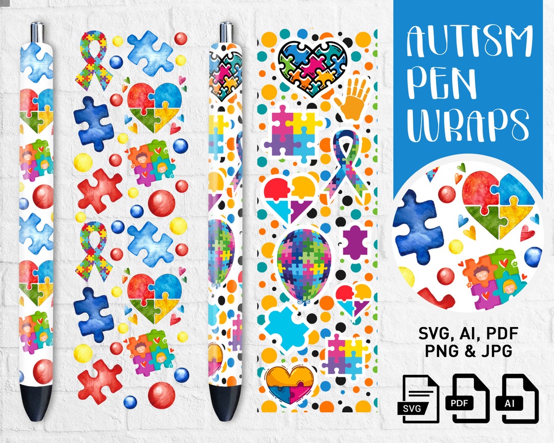 Autism Awareness Pen Wrap: Puzzle Design (PNG, SVG, JPG) - Etsy