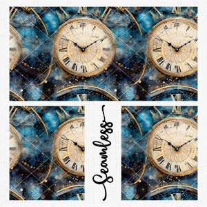 Clock Artwork Digital Paper, Seamless Patterns, Scrapbooking Papers ...