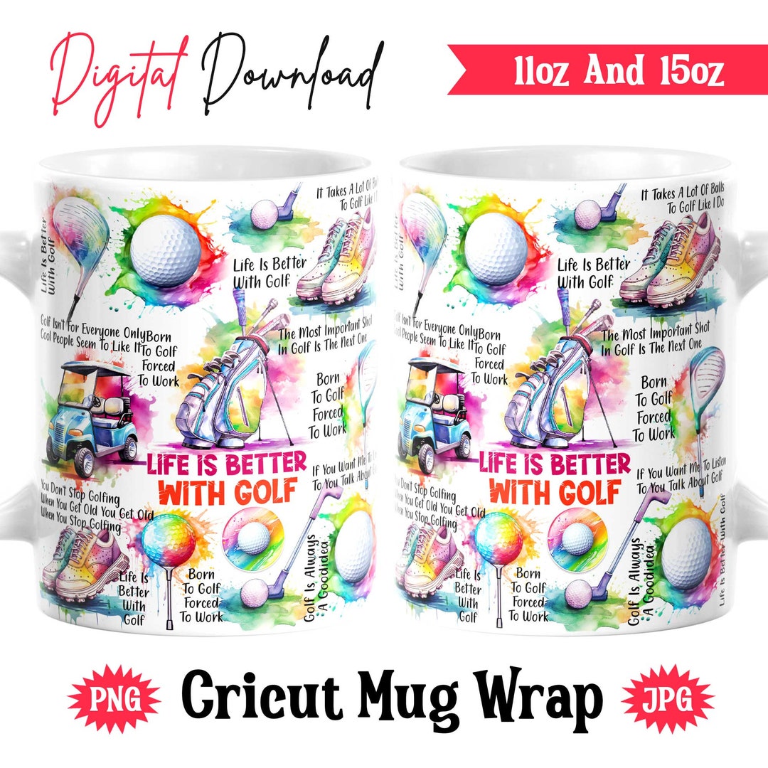 Watercolor Golf Mug Wrap: Golfer Gift, 12oz 15oz (PNG JPG Digital ...