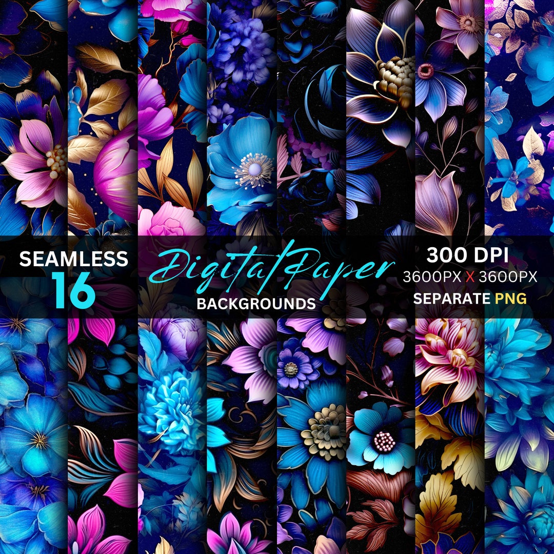 Blue Flowers Digital Paper Texture Background, Seamless Paper PNG ...