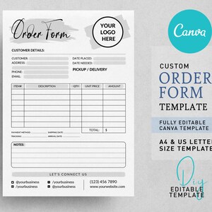 Custom Order Form Template Purchase Order Form Order Form Order Form ...