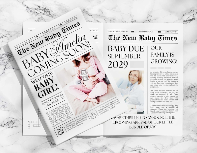 Editable Baby Announcement Newspaper Template, Canva Pregnancy Reveal ...