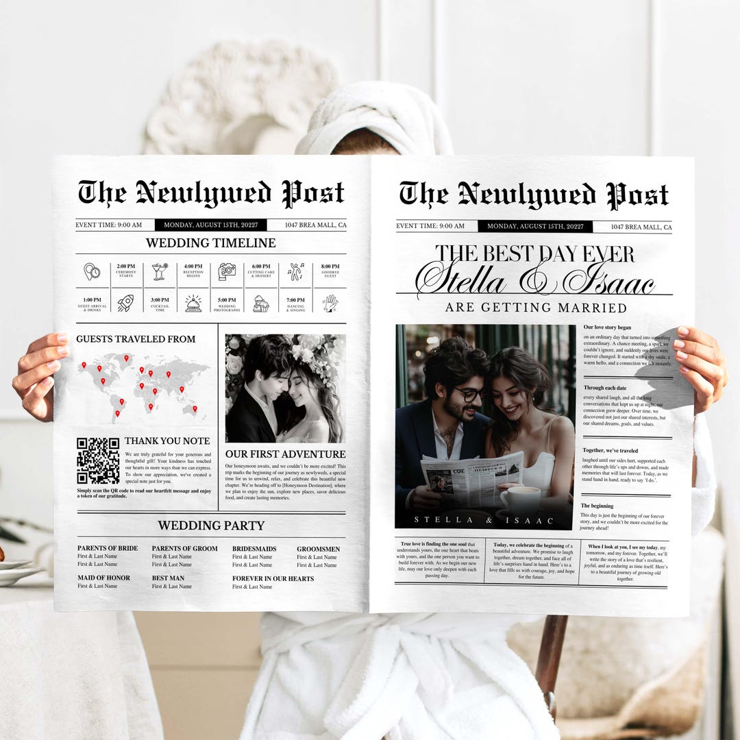 Custom Wedding Newspaper Template, Editable Wedding Program, Digital ...