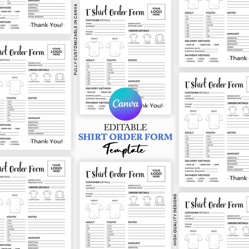 Editable T-shirt Order Form Template, Canva Clothing Form (A4 & US ...