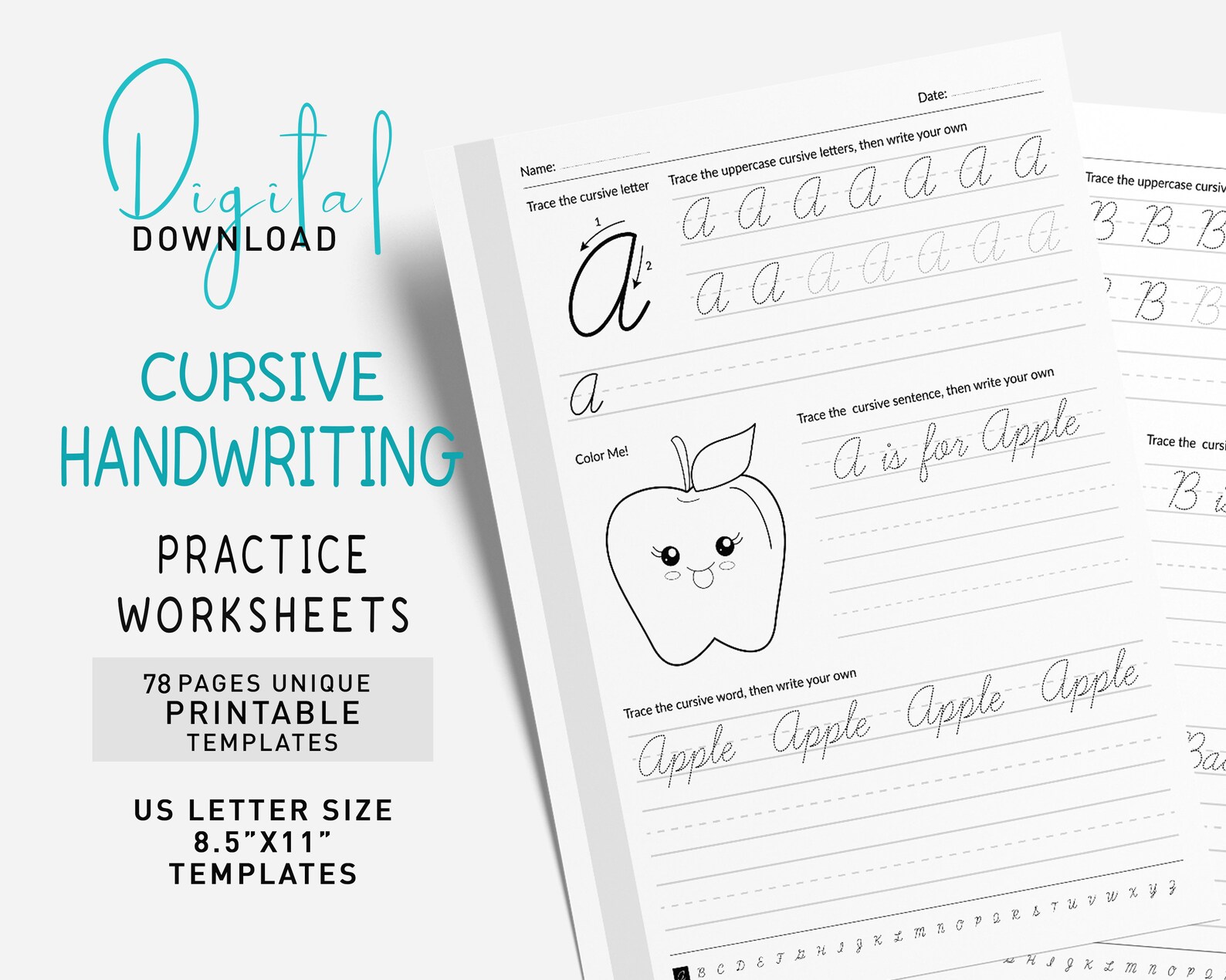 Cursive Handwriting Workbook: Practice Sheets, Letters, Words (PDF) - Etsy