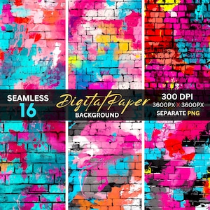 Grunge Graffiti Brick Wall: Seamless Digital Paper Textures (digital ...