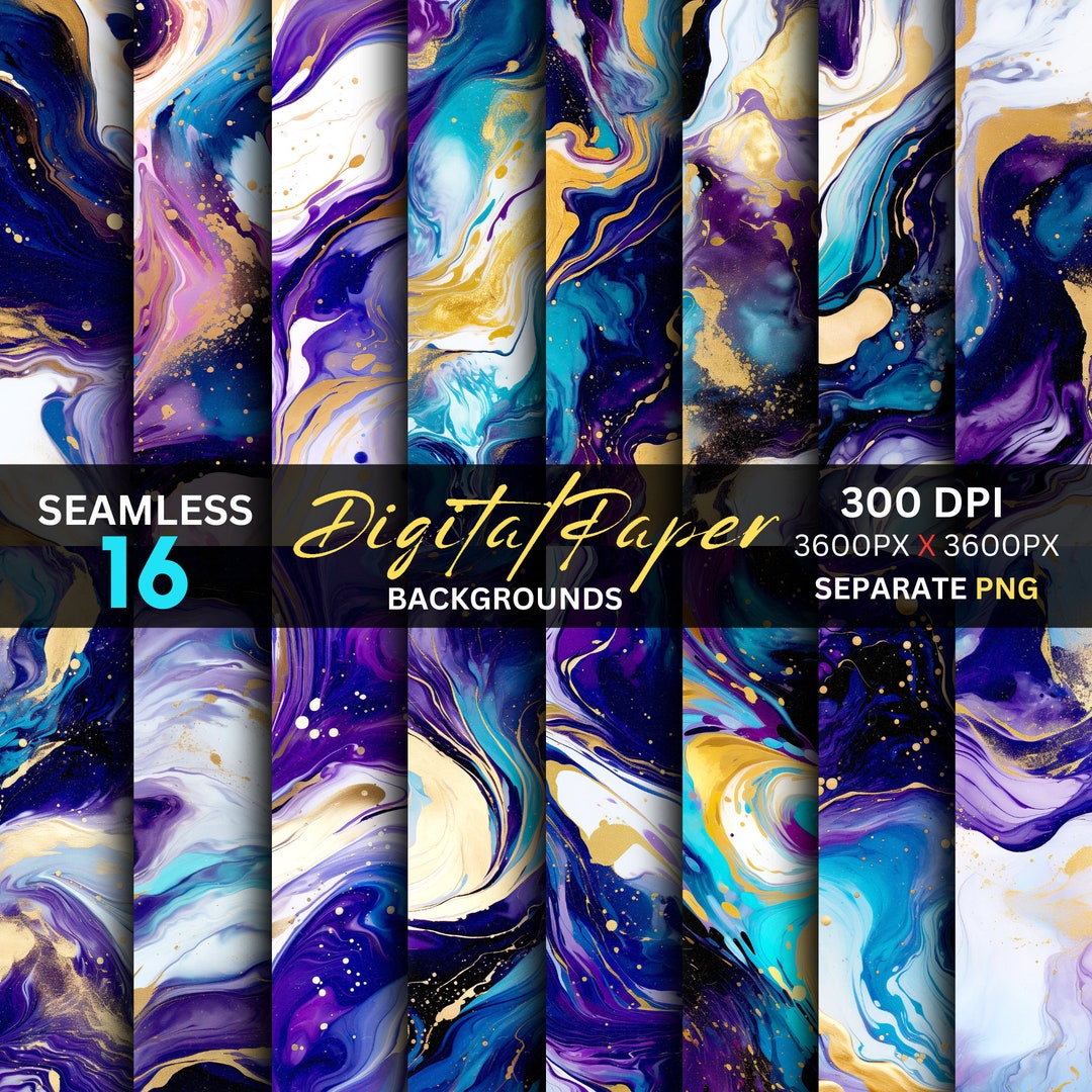 Blue and Gold Abstract Painting Digital Paper Texture, Seamless Digital ...