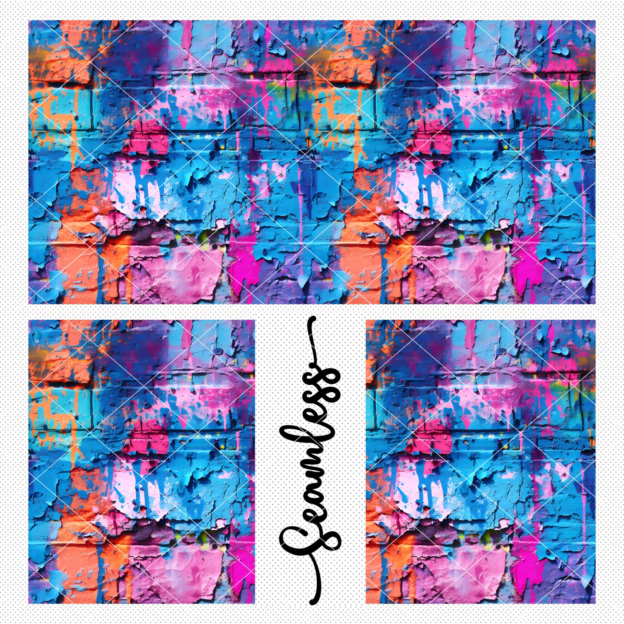 Grunge Graffiti Brick Wall Digital Paper: Seamless PNG Patterns ...