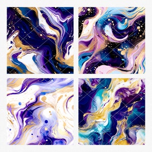 Blue and Gold Abstract Painting Digital Paper Texture, Seamless Digital ...