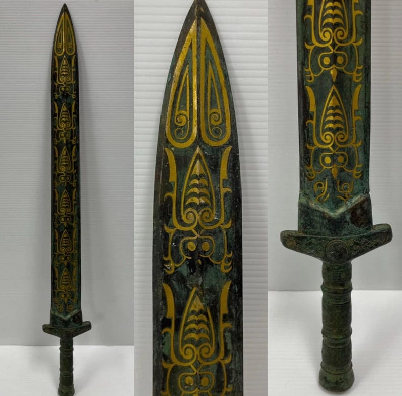 Unique Ancient Roman Bronze 18K Gold Work on Sword Excellent Sword ...
