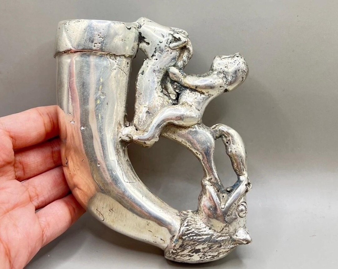 Ancient Parthian Silver Rhyton Vessel Pictoral Scenes & Zoomorphic ...