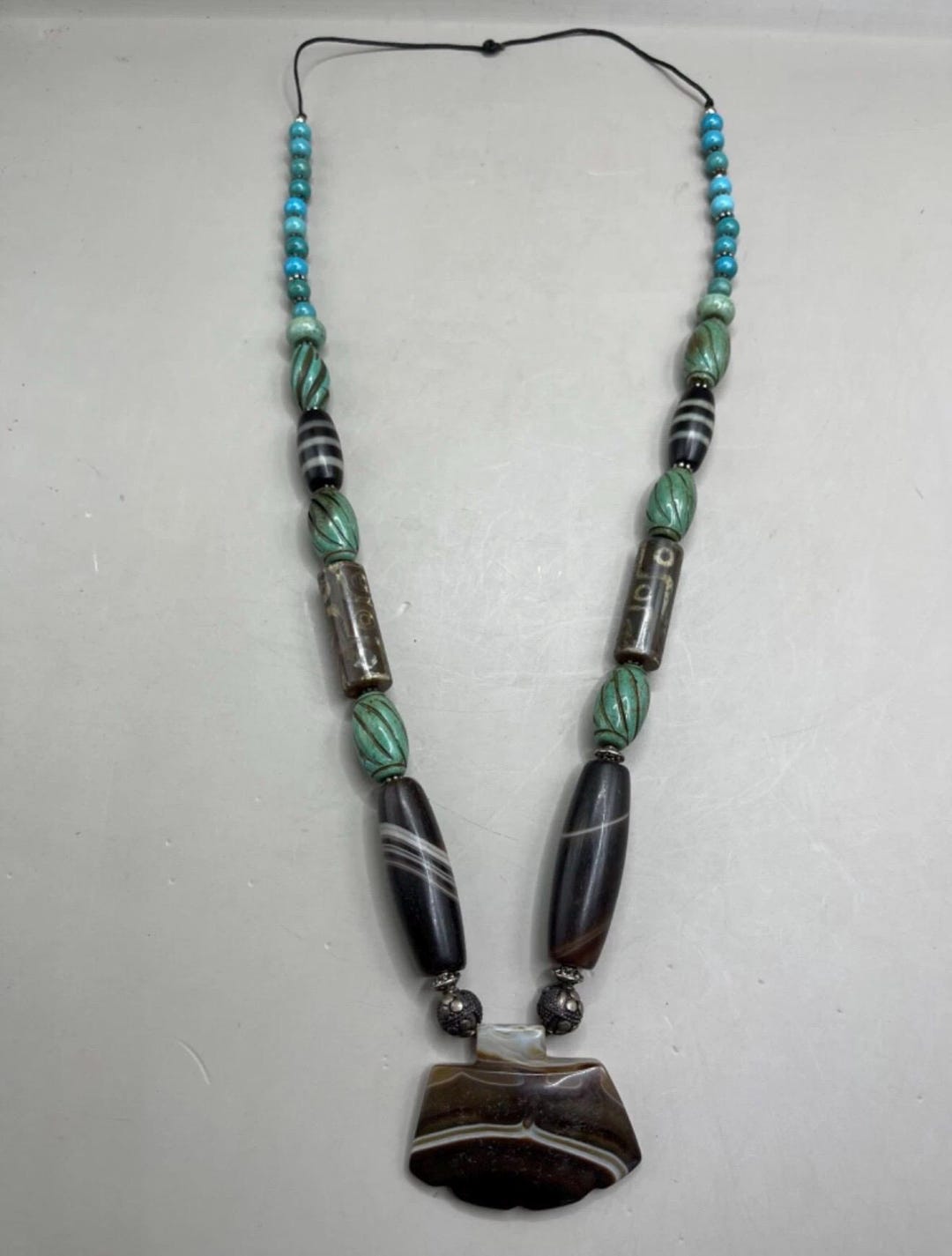 Ancient Greco Bactrian Banded Agate & Carnelian Stone Beads Necklace ...