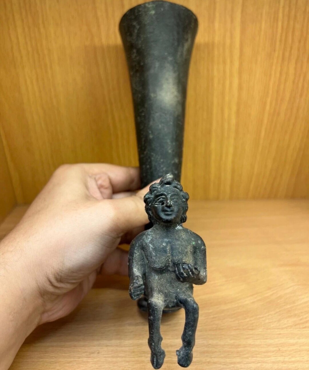 Ancient Greek Bronze Rhyton Ritual Vessel Depicting a Young Seated Male ...