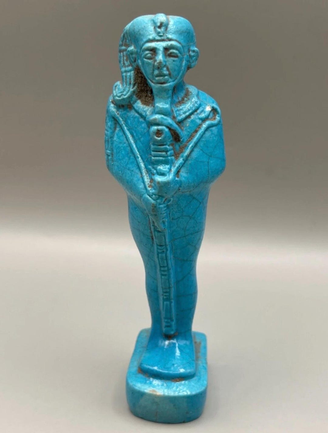 Rare Ancient Egyptian Faience Statuette of Ptah Holding Staff Deep Blue ...