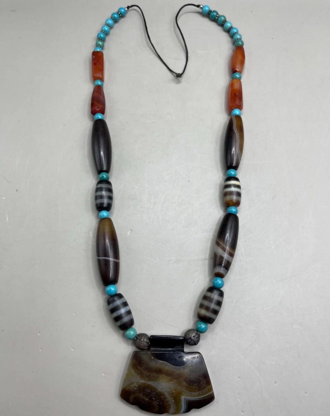 Ancient Greco Bactrian Banded Agate & Carnelian Stone Beads Necklace ...