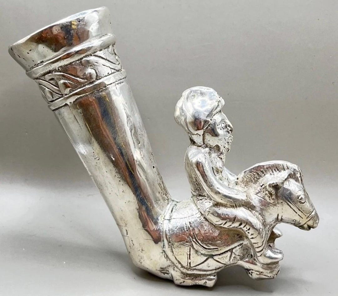 Ancient Parthian Silver Rhyton Vessel Pictoral Scenes & Zoomorphic ...