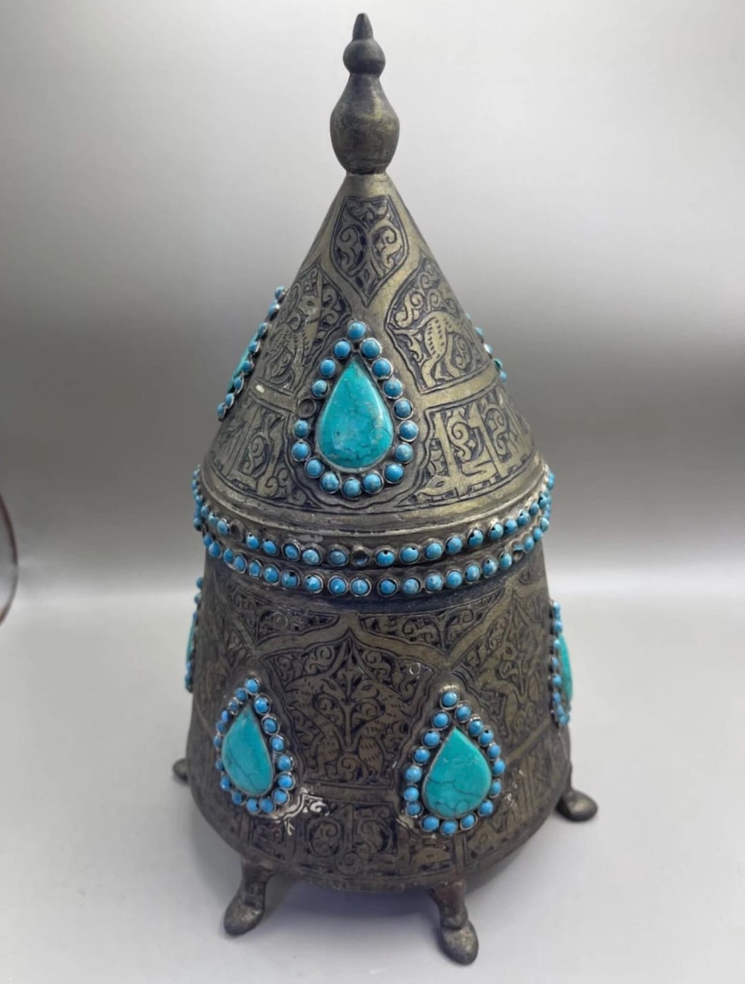 Ancient Islamic Bronze Vessel With Turquoise Wonderful Stone Gems Super ...