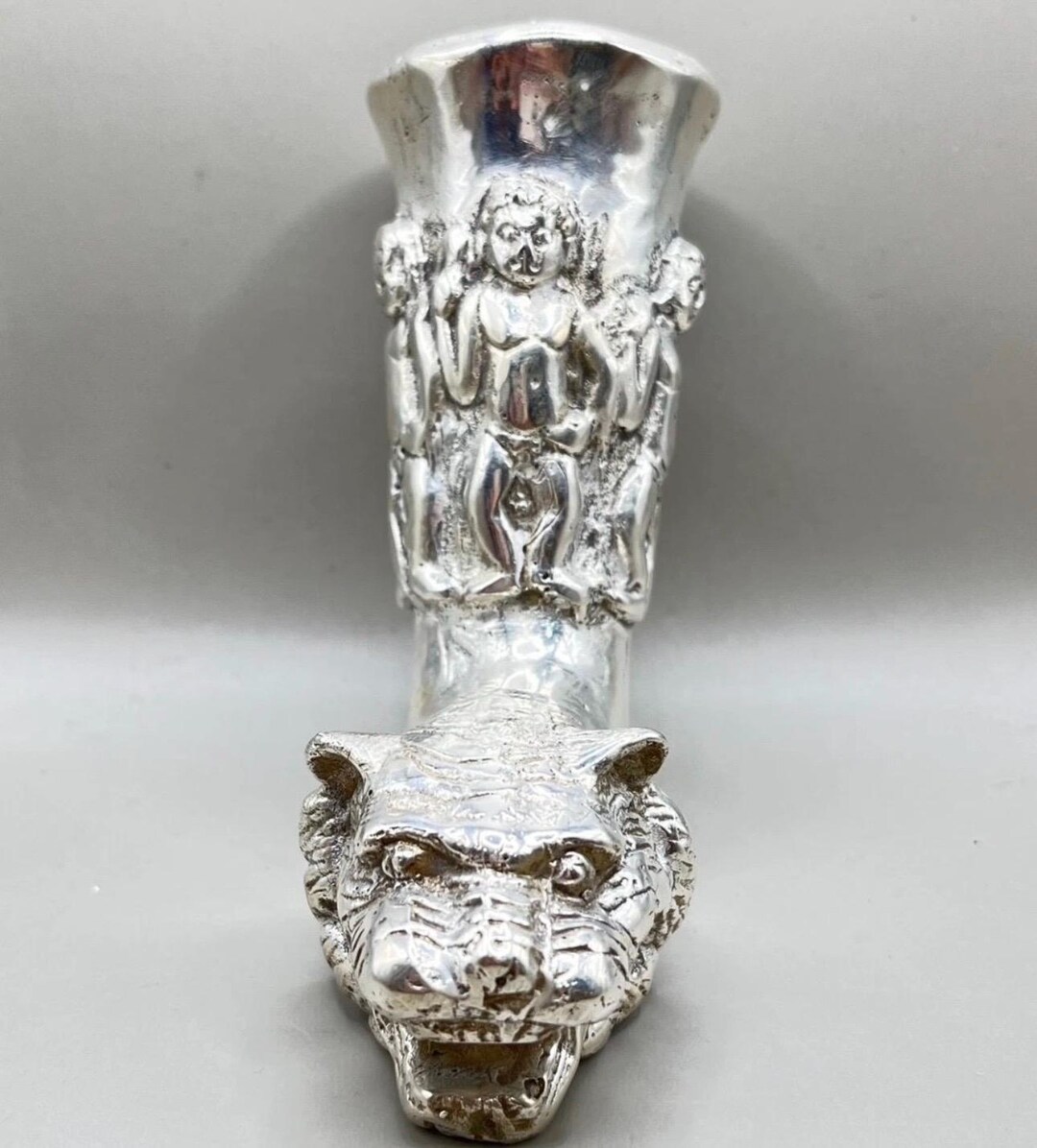 Ancient Roman Silver Rhyton With Tiger Head Rare Ritual Vessel ...