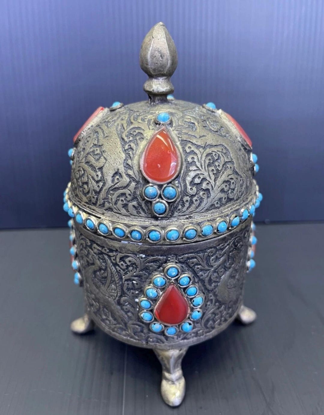 Ancient Islamic Bronze Vessel With Carnelian and Turquoise Gem Stones ...