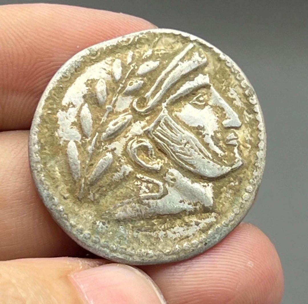 Collectible Genuine Ancient Greek Silver Coin With King Wearing War ...