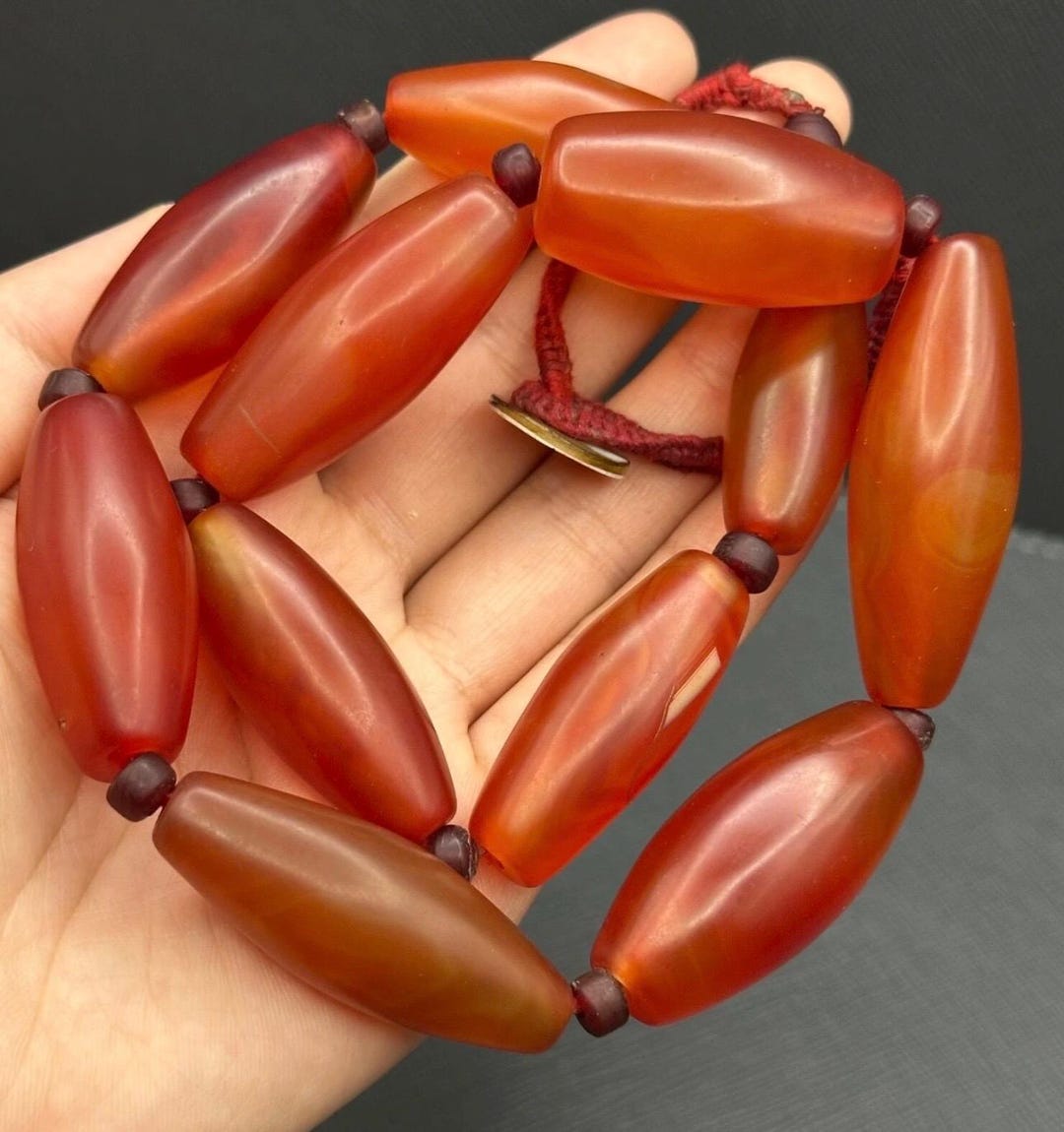 Genuine Ancient Central Asian Round Red Banded Agate Stone Bead ...