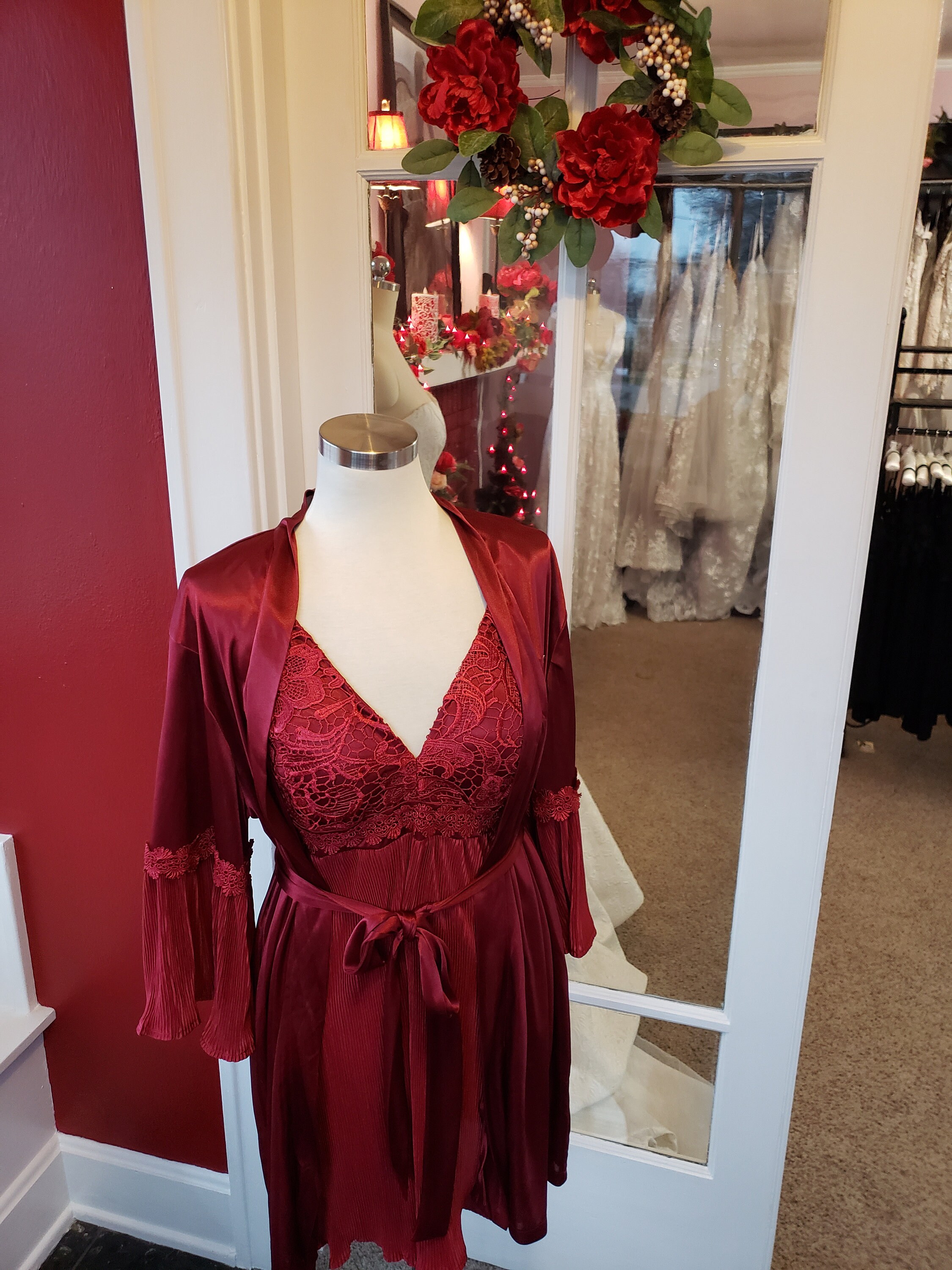 Satin Robe With Pleated Satin Sleeves and Lace Detailing. Satin Robe ...
