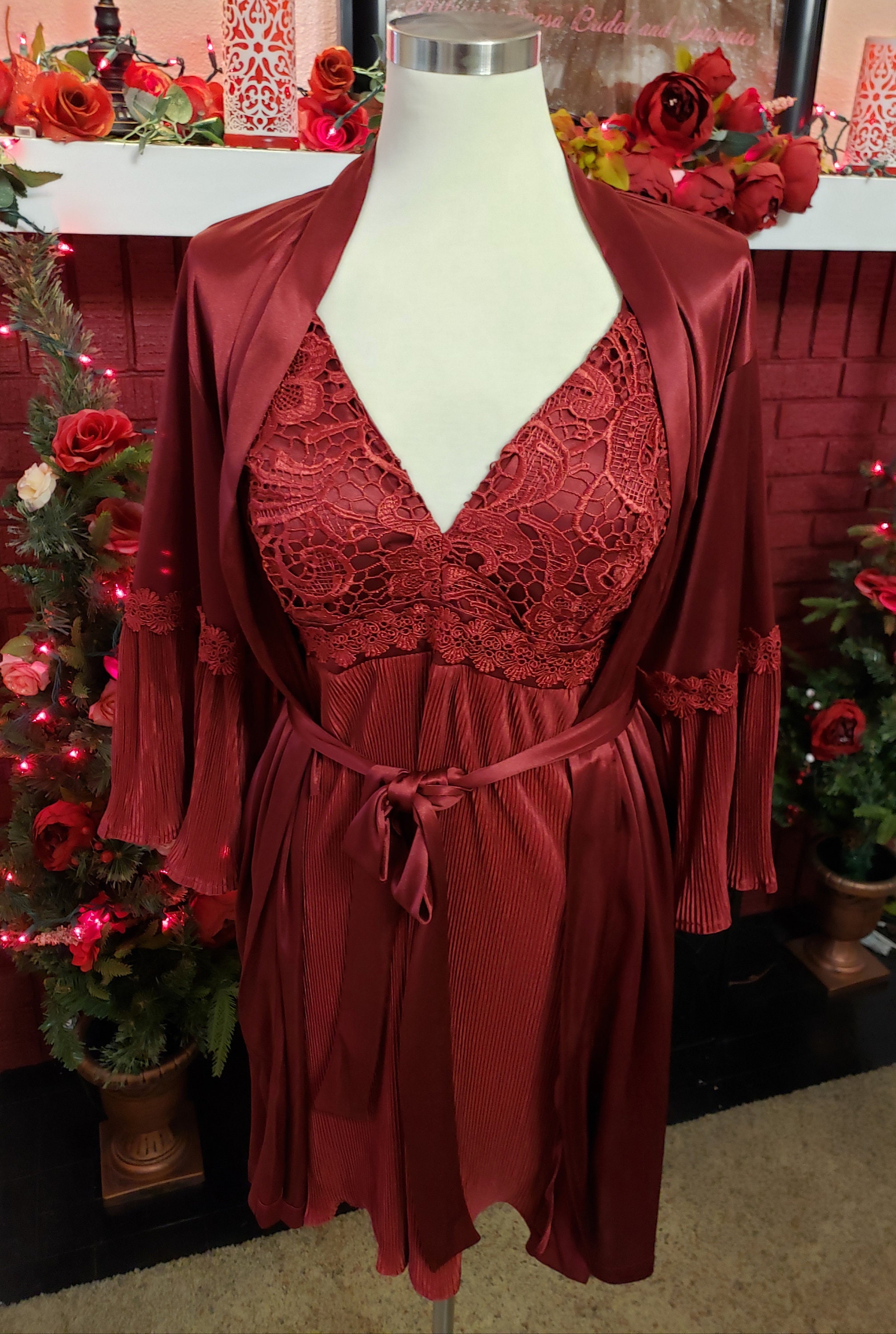 Satin Robe With Pleated Satin Sleeves and Lace Detailing. Satin Robe ...