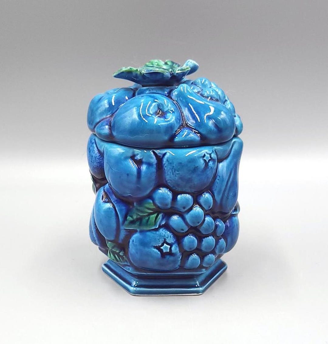 Vintage Inarco (japan) Mood Indigo Blue Small Canister/ Sugar Bowl With ...