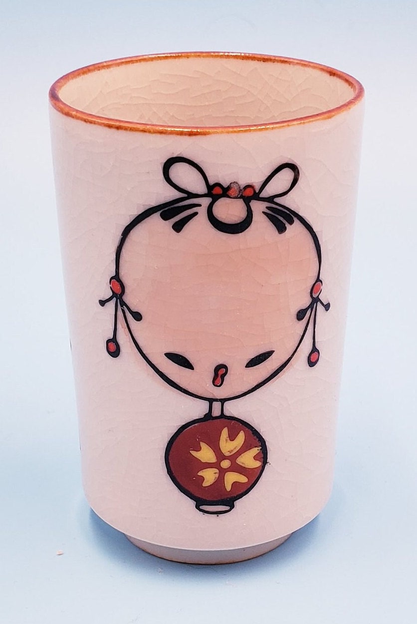 Set of 6 Kokeshi Cups Otagiri With Foil Stickers OMC Hand Painted in ...