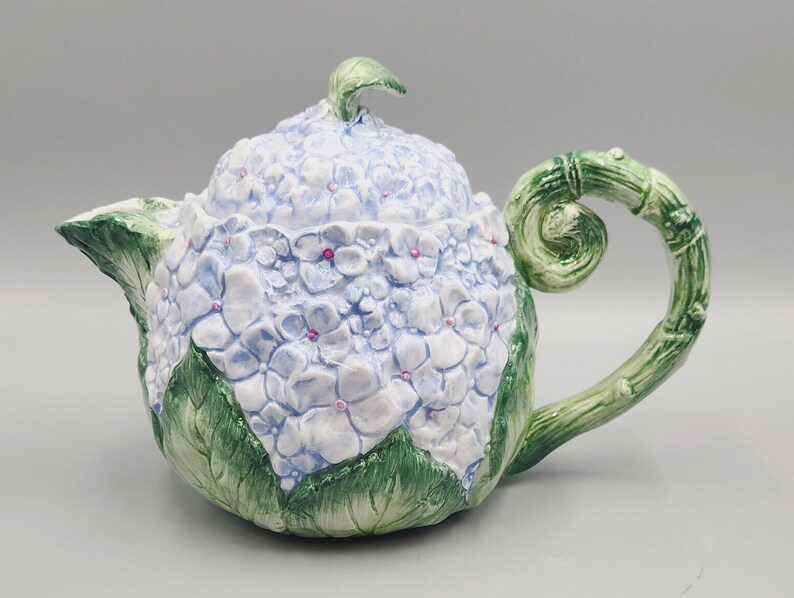 Vintage Fitz and Floyd Blue Hydrangea hand Painted Teapot With Lid 1990 ...