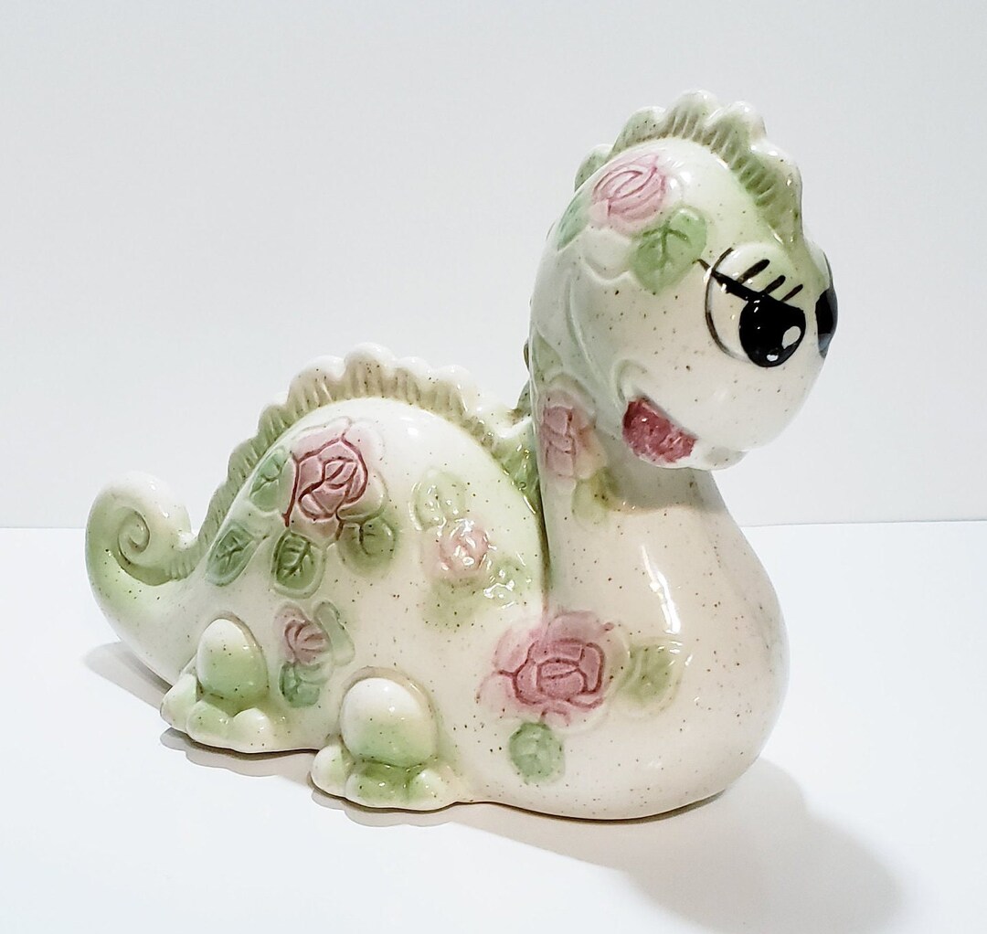 Adorable Vintage Dinosaur Planter With Roses Design Ceramic Planter ...