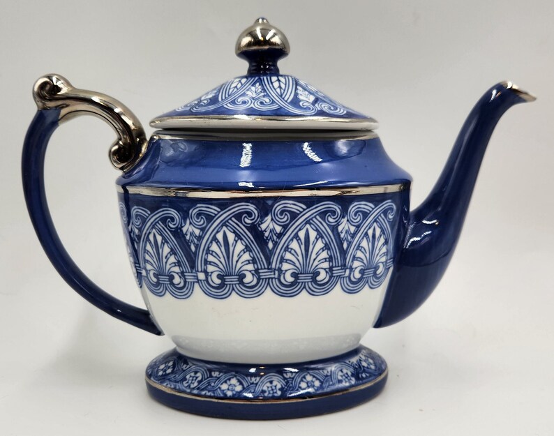 Vintage Bombay Company Teapot and Sugar/ Creamer Set Blue & White Tile ...