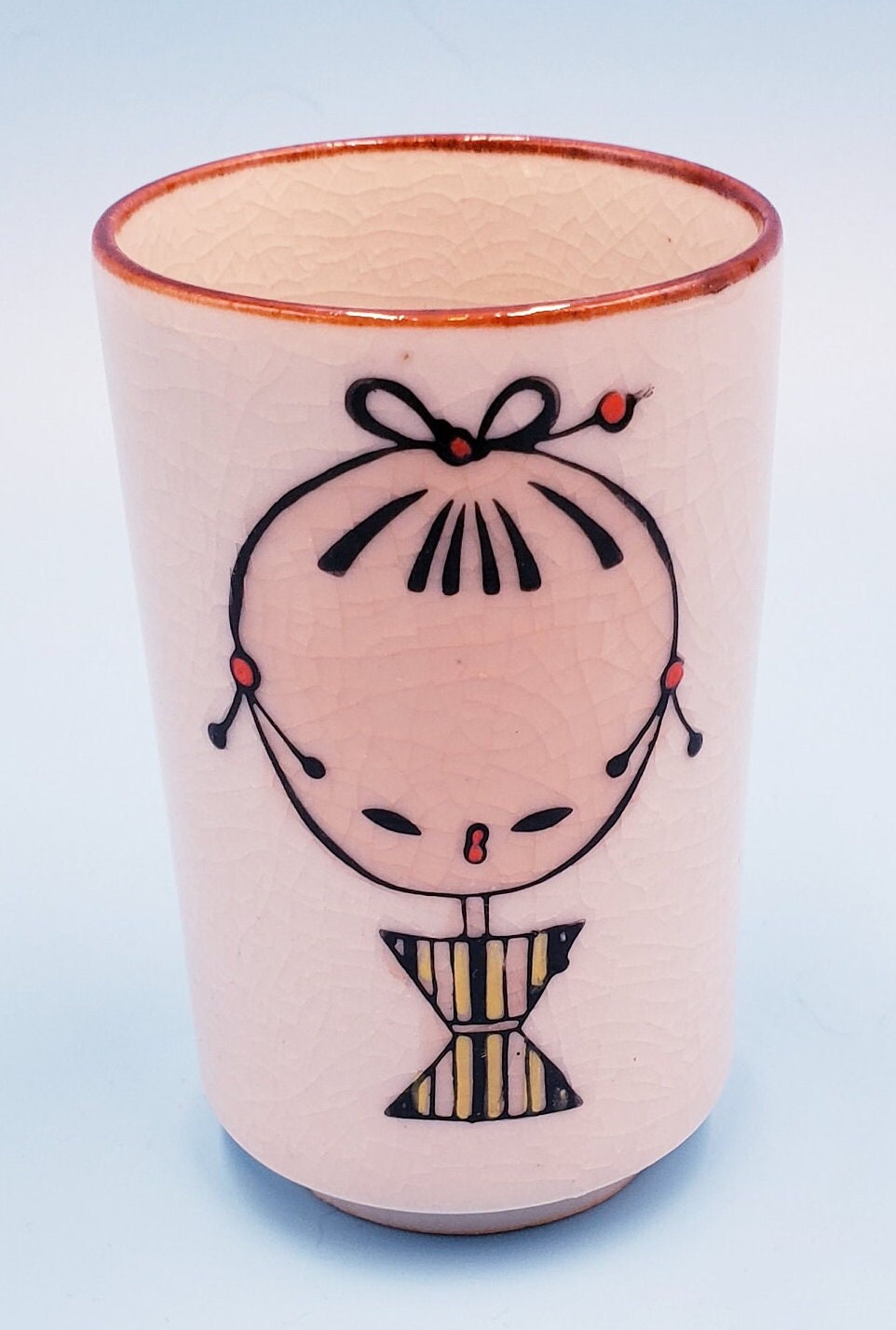 Set of 6 Kokeshi Cups Otagiri With Foil Stickers OMC Hand Painted in ...